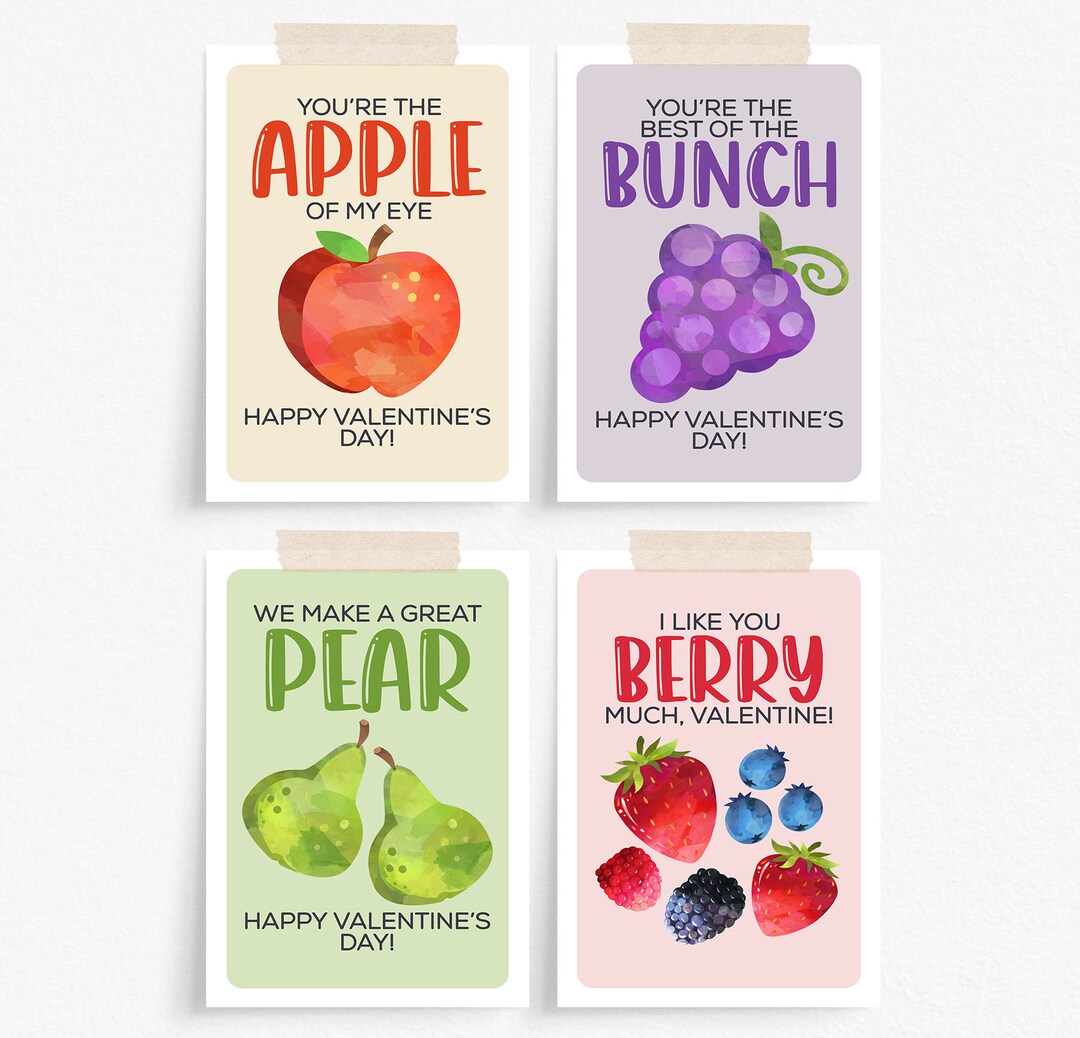 Fruit Snack Valentine Cards Printable, Valentines for Kids Print at ...