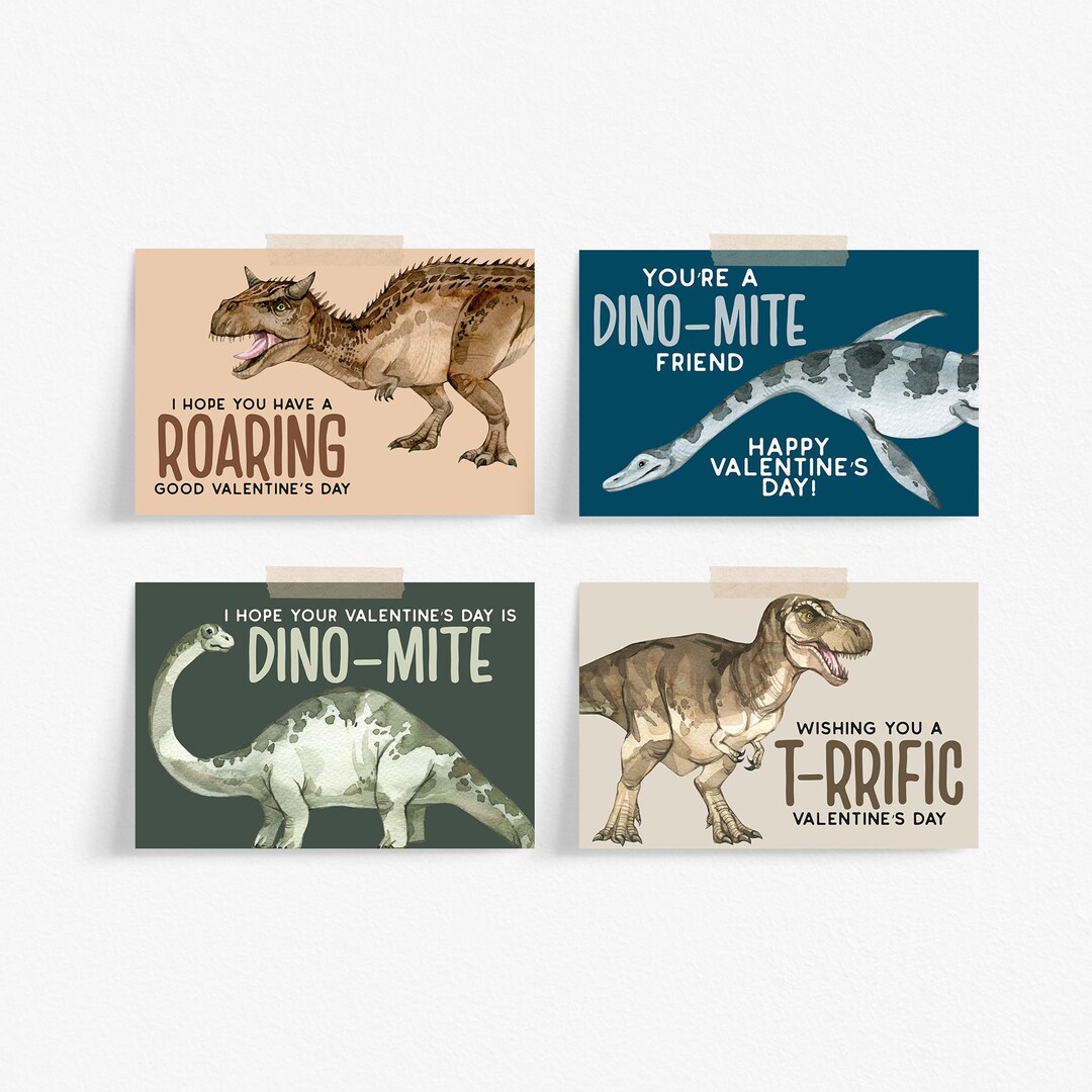 Printable Dinosaur Valentine, Dinosaurs Valentines Cards Digital ...