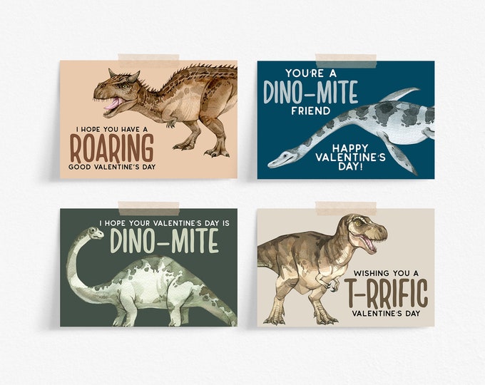 Dinosaur Valentines - Printable Valentine Cards - Dinosaur Cards - Kids ...