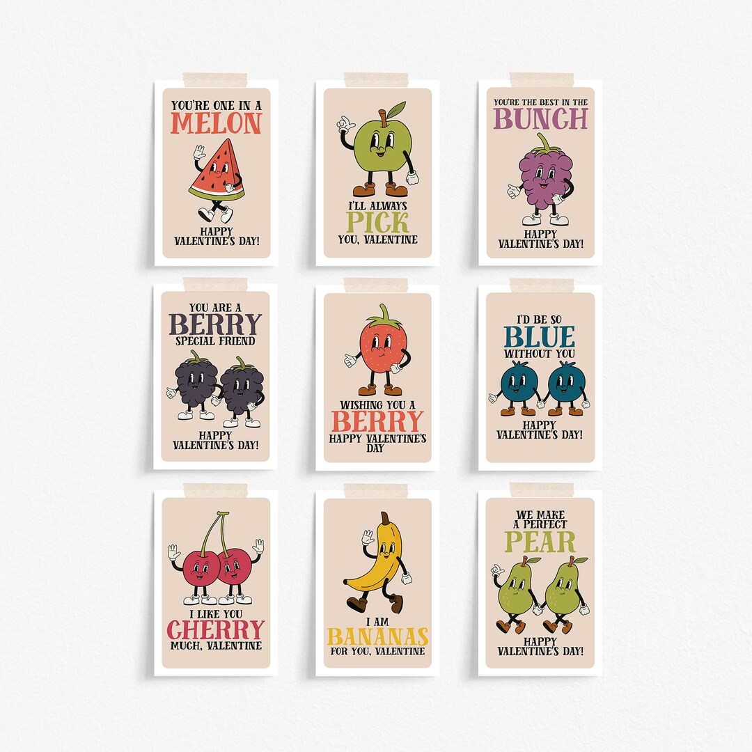 Fruit Snacks Valentines, Valentine Pun Cards, Retro Style Valentine's ...
