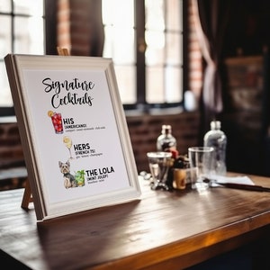 Signature Cocktail Sign Printable, His and Hers Wedding Cocktail Sign ...