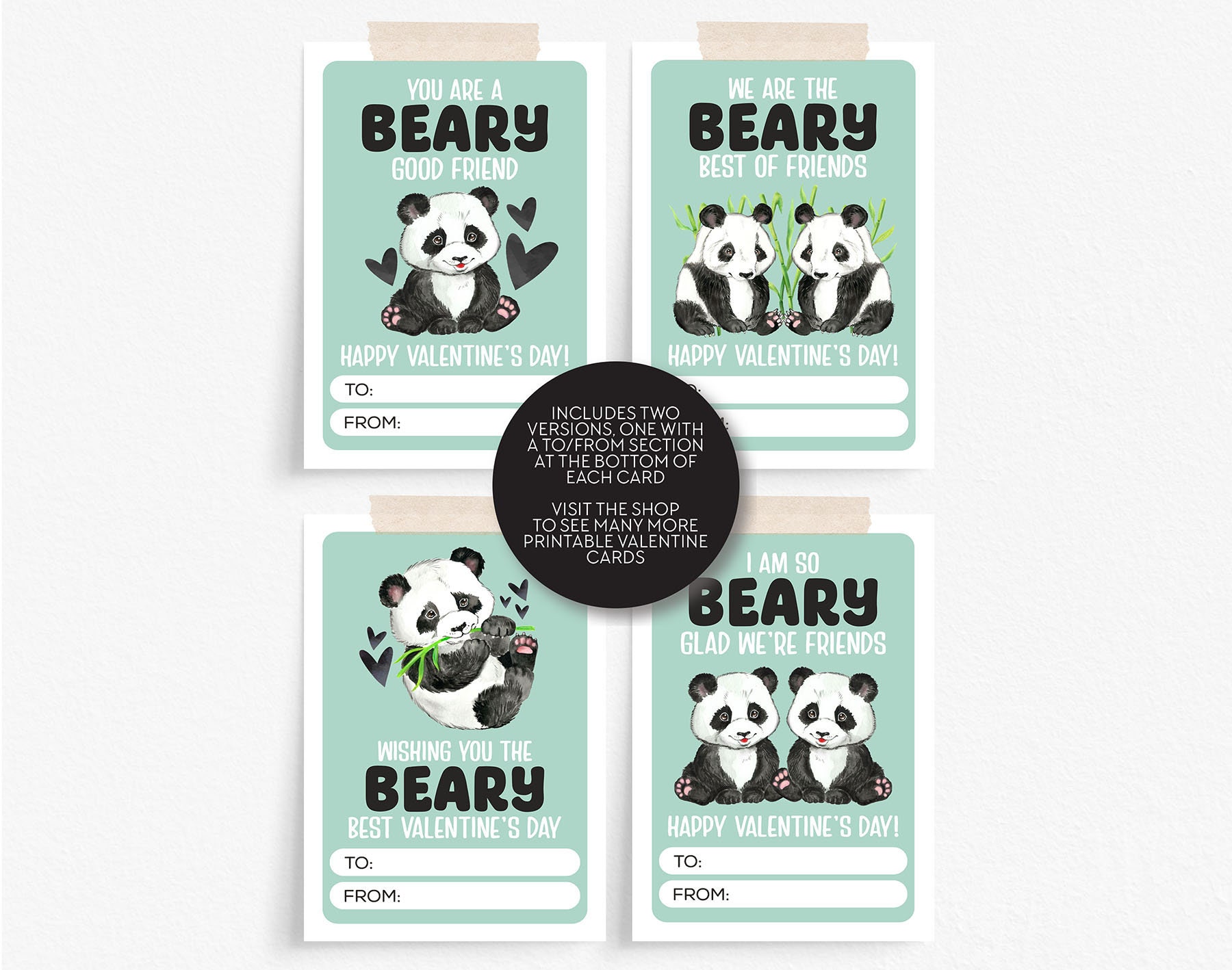 Panda Valentine Cards Printable, Panda Valentines Digital Download ...