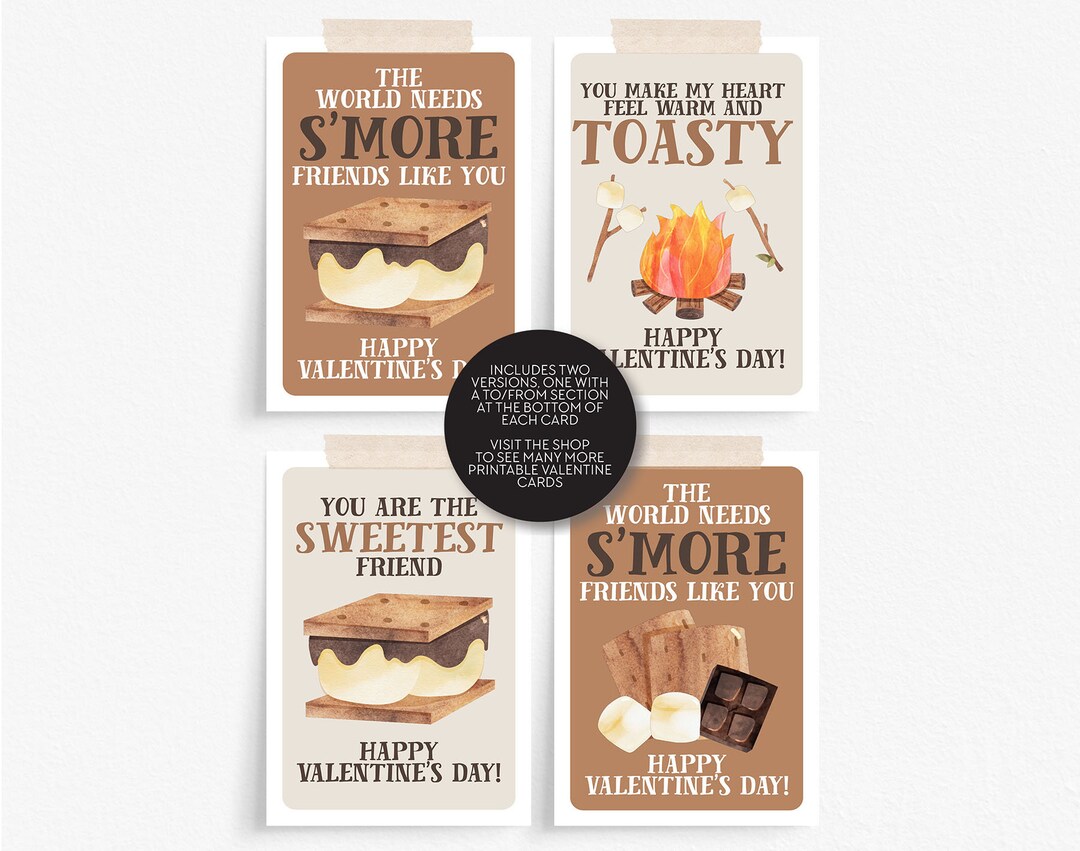 Smores Valentine Printable Cards, Smore Valentine Card Download Print ...