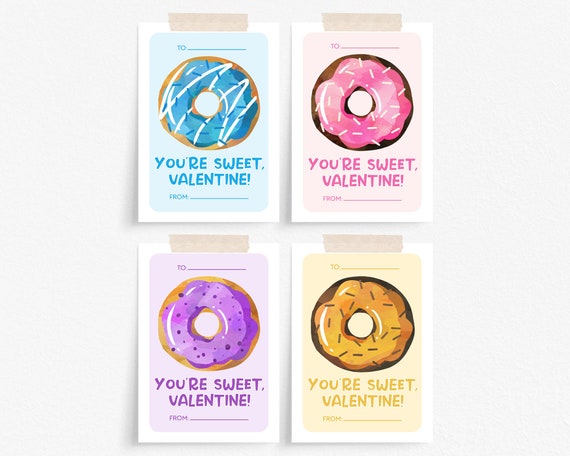 Donut Valentine Printable Printable Valentines for Kids | Etsy