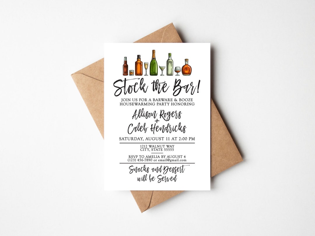 Stock the Bar Housewarming Invitation - Printable Stock the Bar Invite ...
