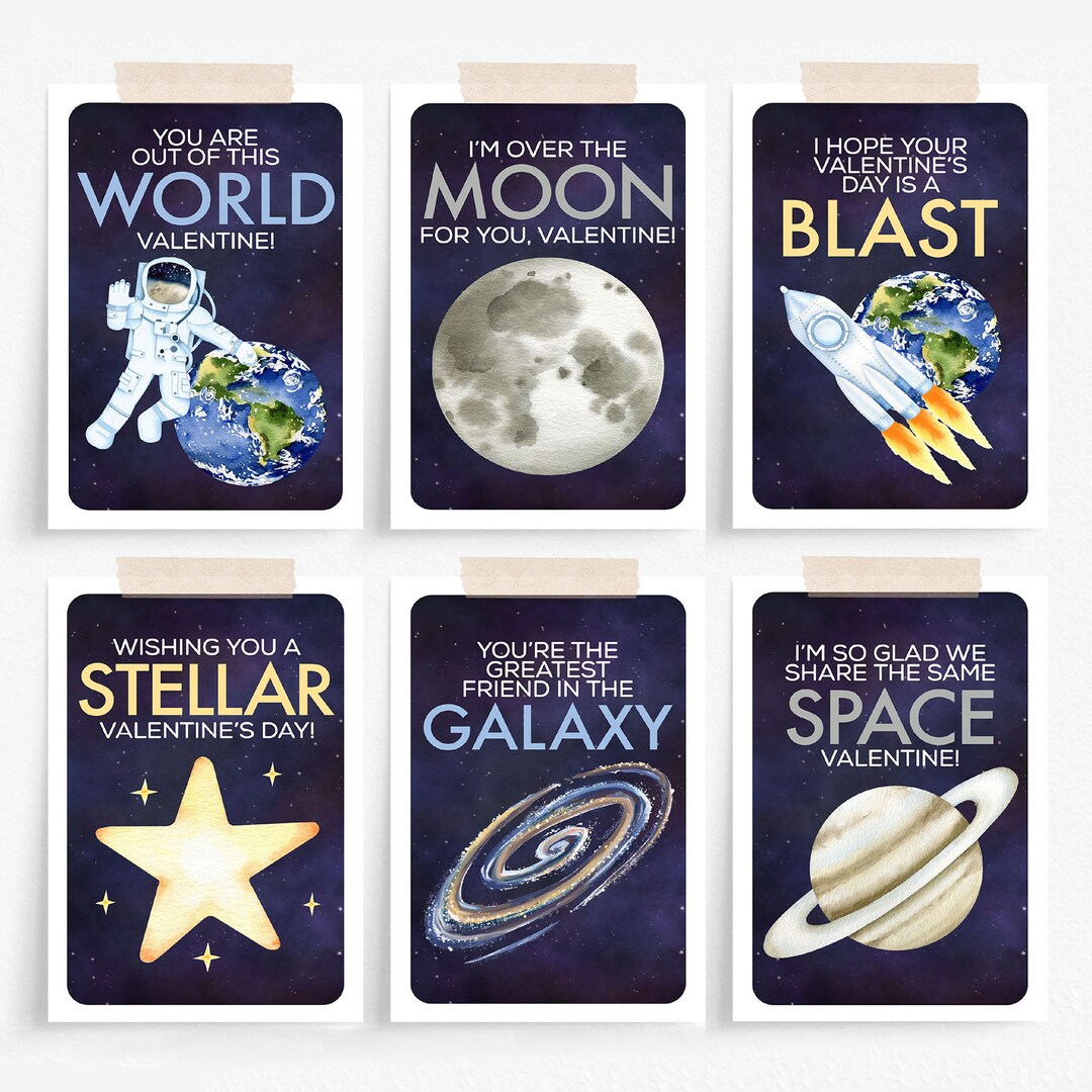 Space Valentine Cards Printable, Outer Space Valentine's Day Cards for ...