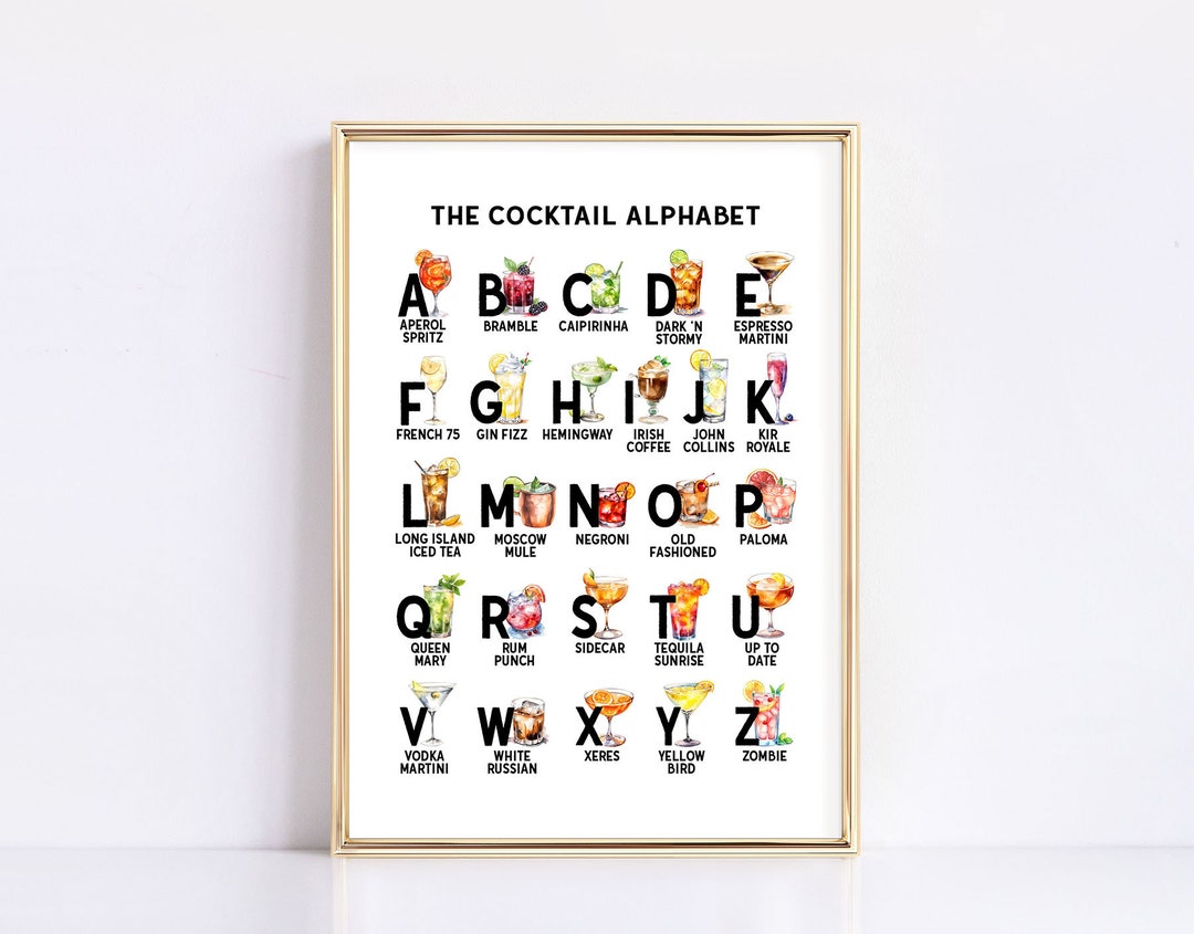 Cocktail Alphabet Poster Download, Bar Cart Sign Print, Cocktails Bar ...