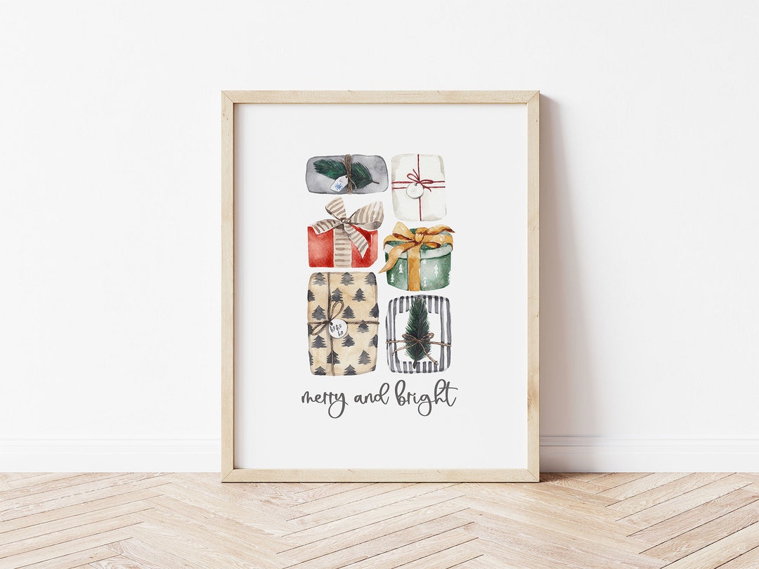 Merry and Bright Digital Download Minimalist Christmas Art, All is ...