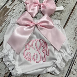 Monogrammed Baby Diaper Cover Set: Big Bow & Headband, Lace Trim - Etsy