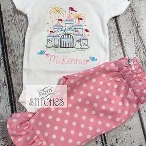 Newborn Baby Girl Vintage Stitch Princess Castle Bodysuit Matching Pink ...