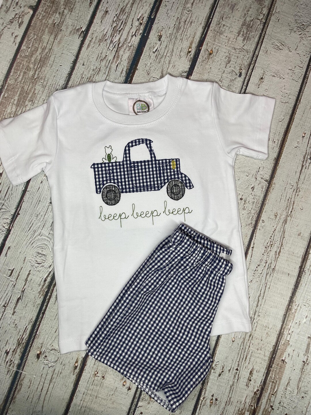 Baby Boy Frog Truck Outfit: Gingham Shorts Set - Etsy