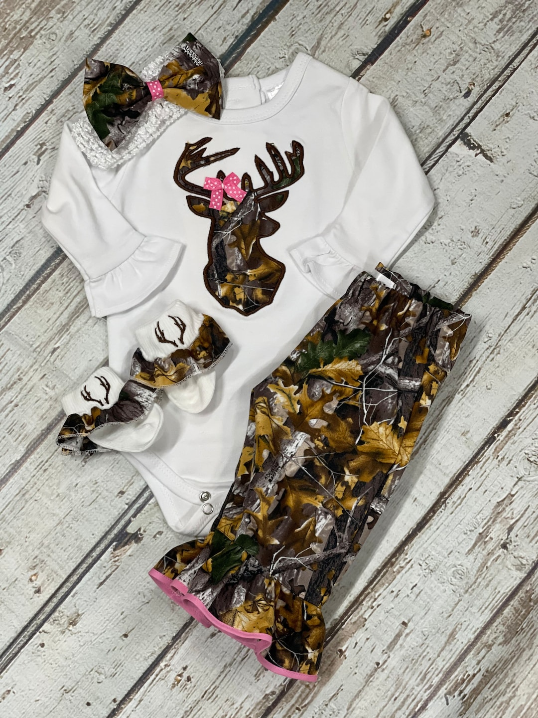 Baby Girl Monogrammed Antler Camo Deer Head Bodysuit Baby Girl ...