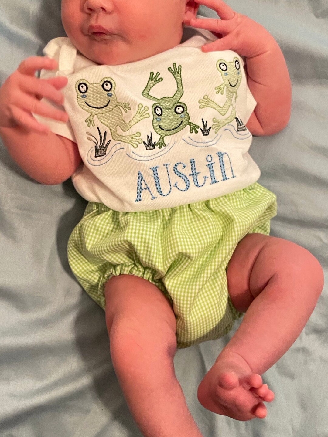 Baby Boy Frog Hopping Bodysuit Boy Frog Shirt Matching Green Gingham ...