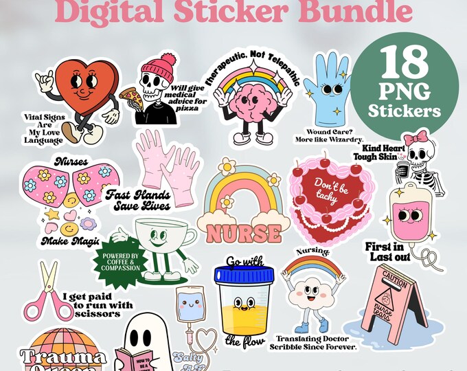 Cardiac Nurse Sticker Bundle – 13 Pngs + Digital Download for Cricut ...