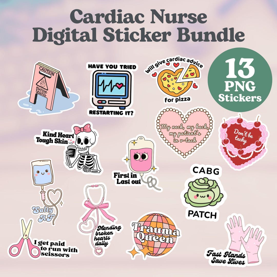 Cardiac Nurse Sticker Bundle – 13 Pngs + Digital Download for Cricut ...