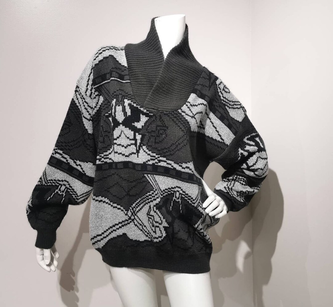 VINTAGE 80s Nico Fairview by Randy River Geometric Abstract Greyscale ...