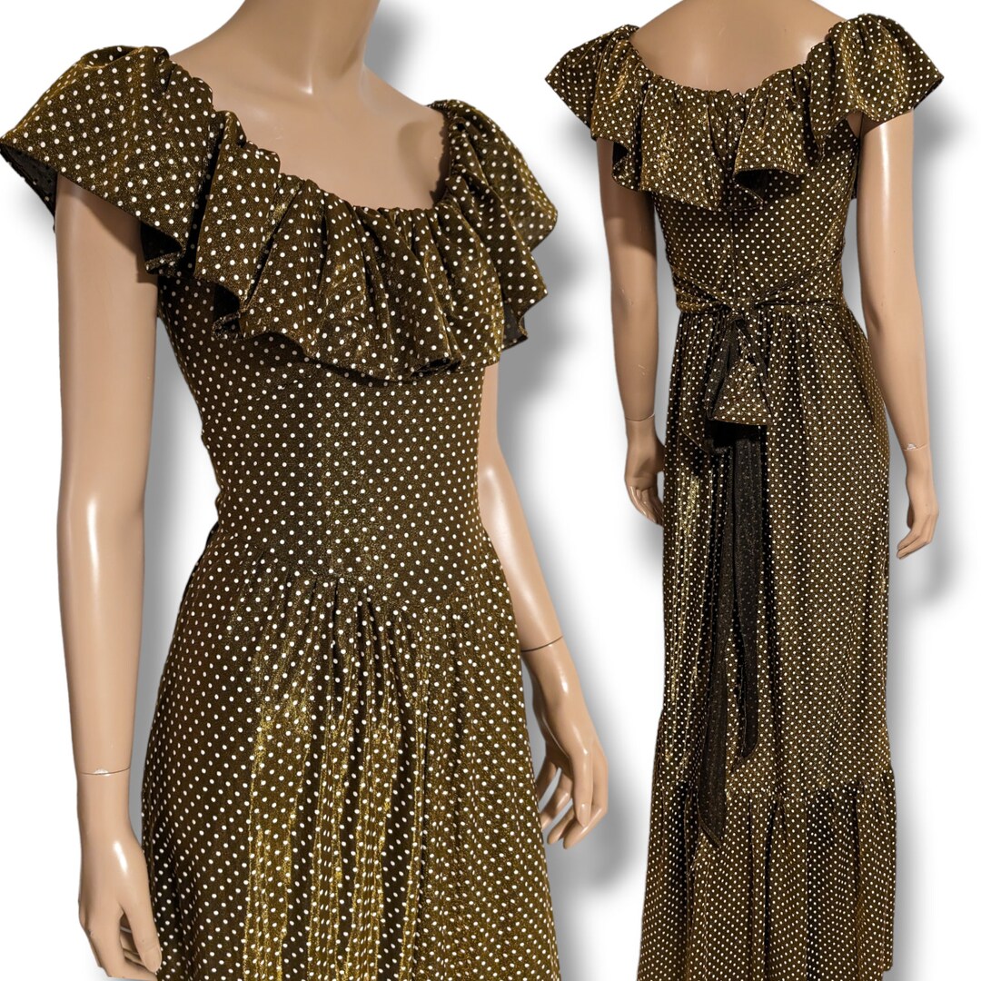 VINTAGE 80s Gorgeous Metallic Bronze and Polkadot Ruffle Collar ...