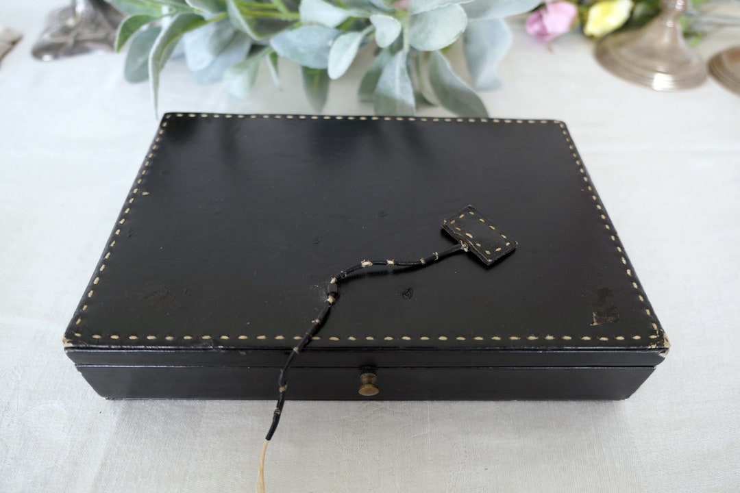 Fabulous Antique Leather BOX Black W Red Interior Mirror ...