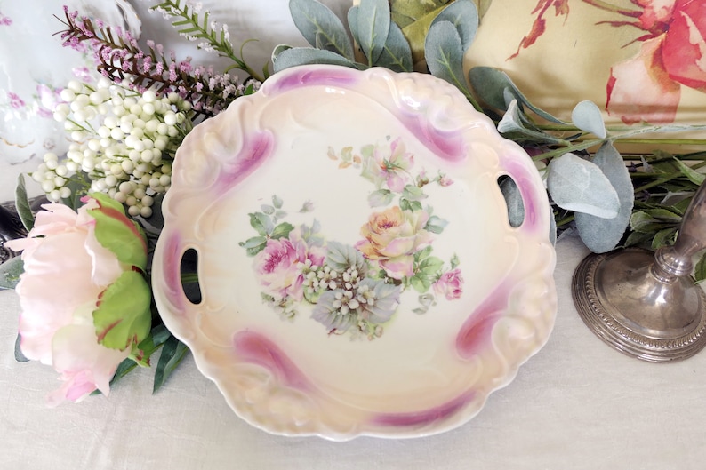 Vintage/antique Roses Plate/tray/platter Handlesporcelain - Etsy