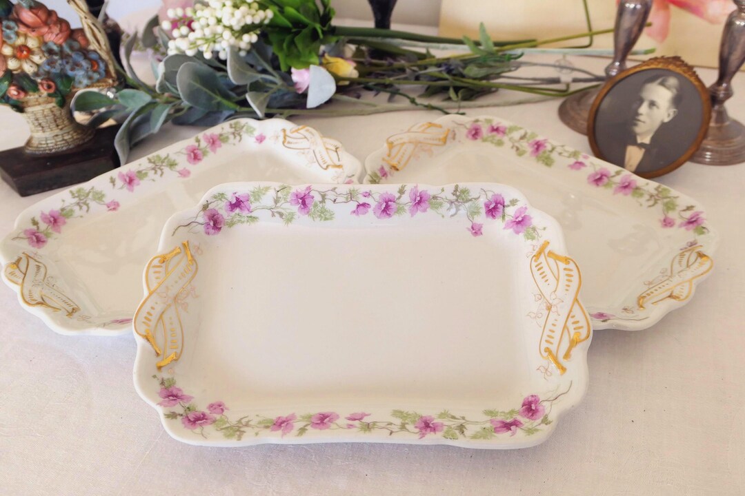 Set THREE (3) Gorgeous China Platters/trays! Antique 1900-20s~rectangle ...