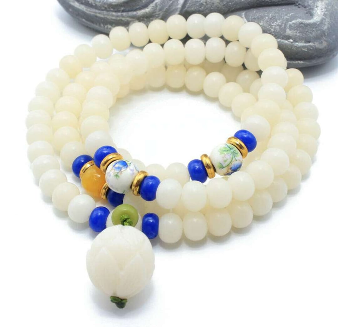 White and Blue Mala, Perfect for Prayer, Meditation,chant Also Perfect ...