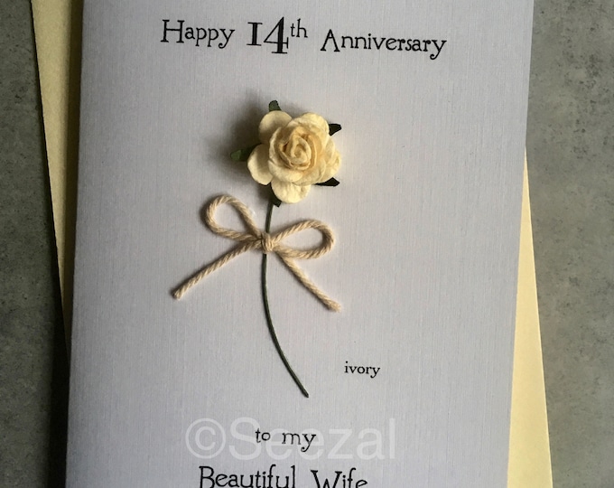 14th Anniversary Card Wife Husband Ivory Rose. Gift Size A6: 15x10.5cm ...