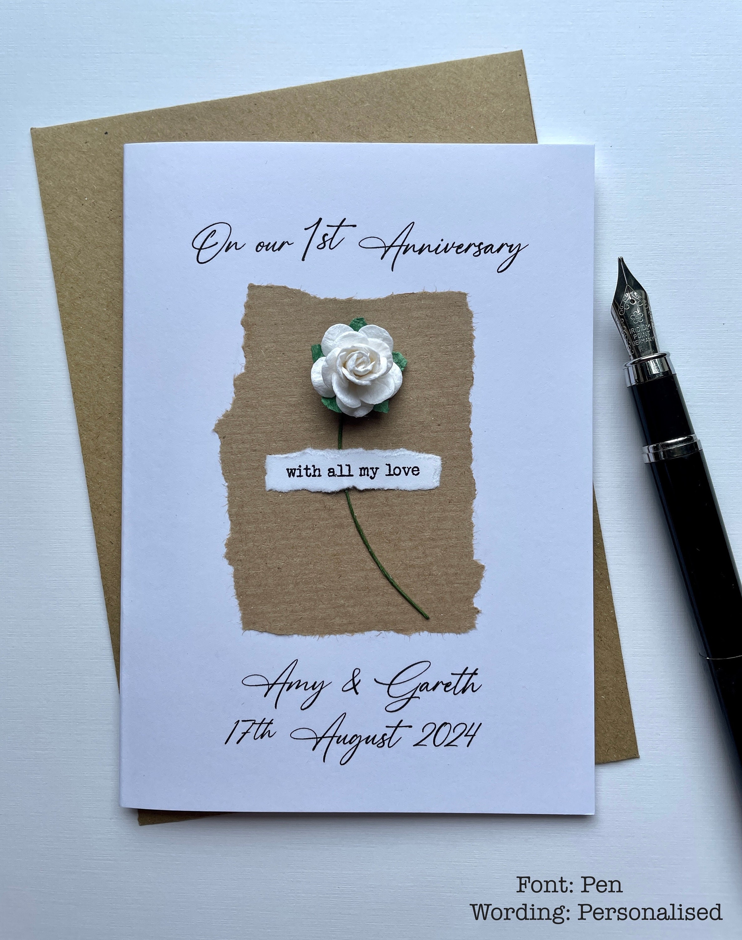 1st Anniversary PAPER Card With Single White Paper Rose Wife Husband ...