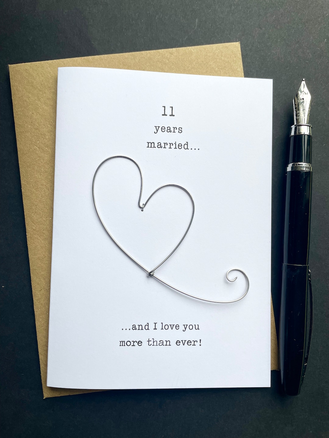 11th Wedding Anniversary Keepsake Card STEEL the One for Me! Wire Heart ...