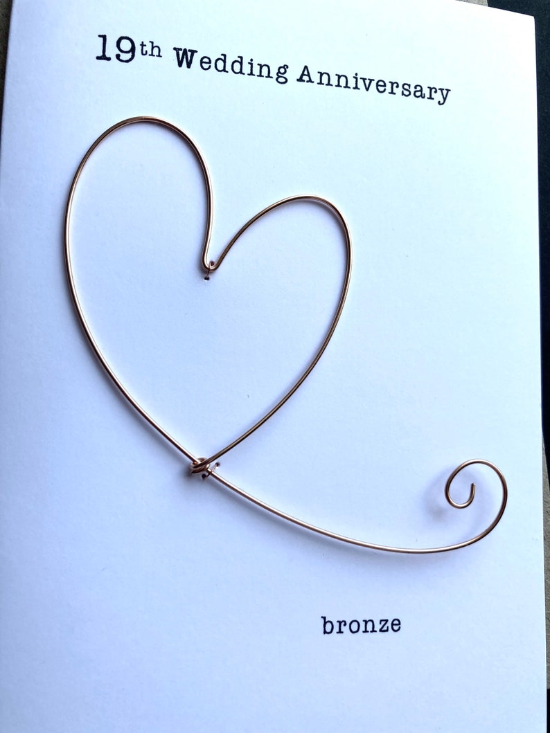 19th Wedding Anniversary Keepsake Card BRONZE Wire Heart 19 - Etsy UK