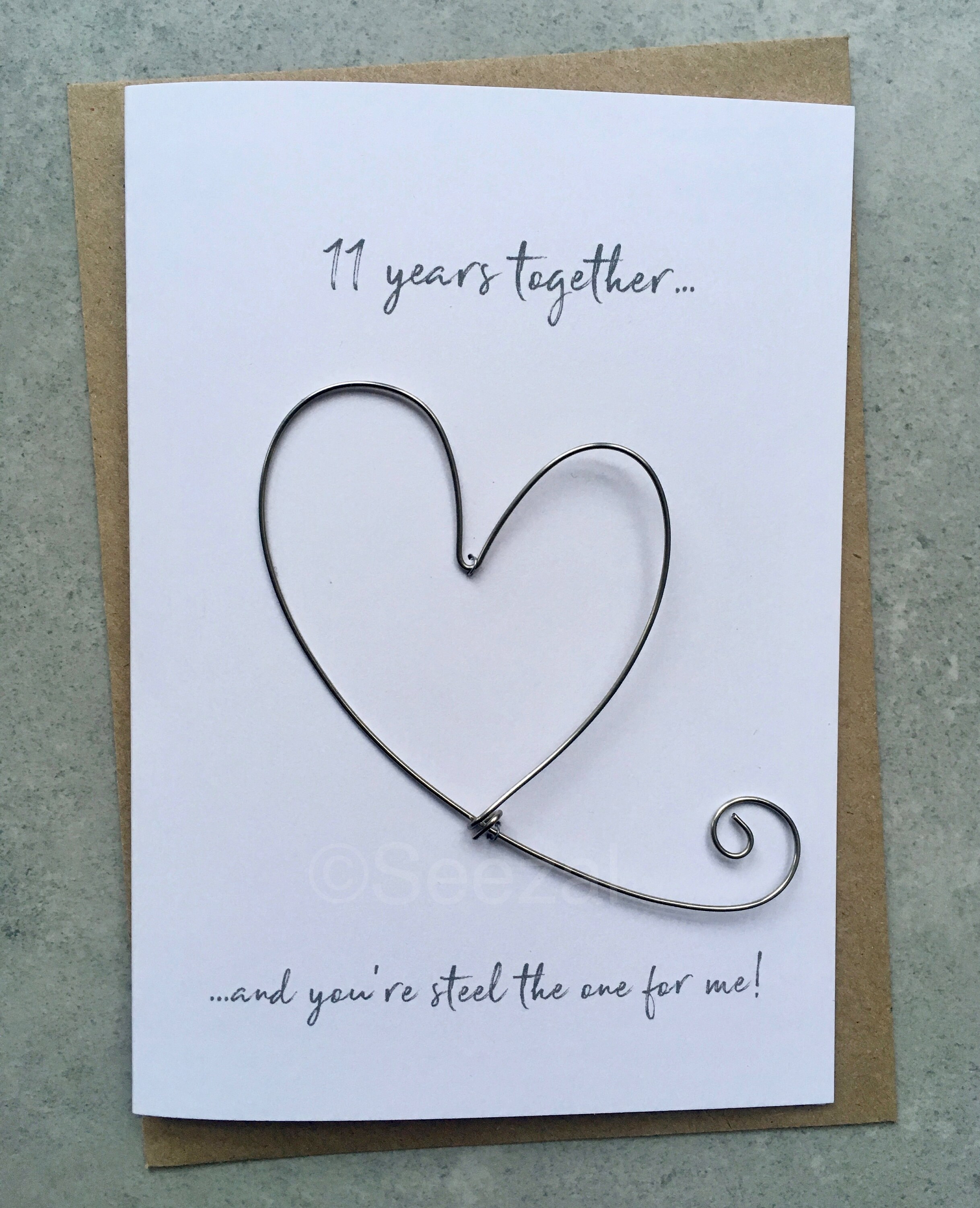 11th Wedding Anniversary Keepsake Card STEEL the One for Me! Wire Heart ...