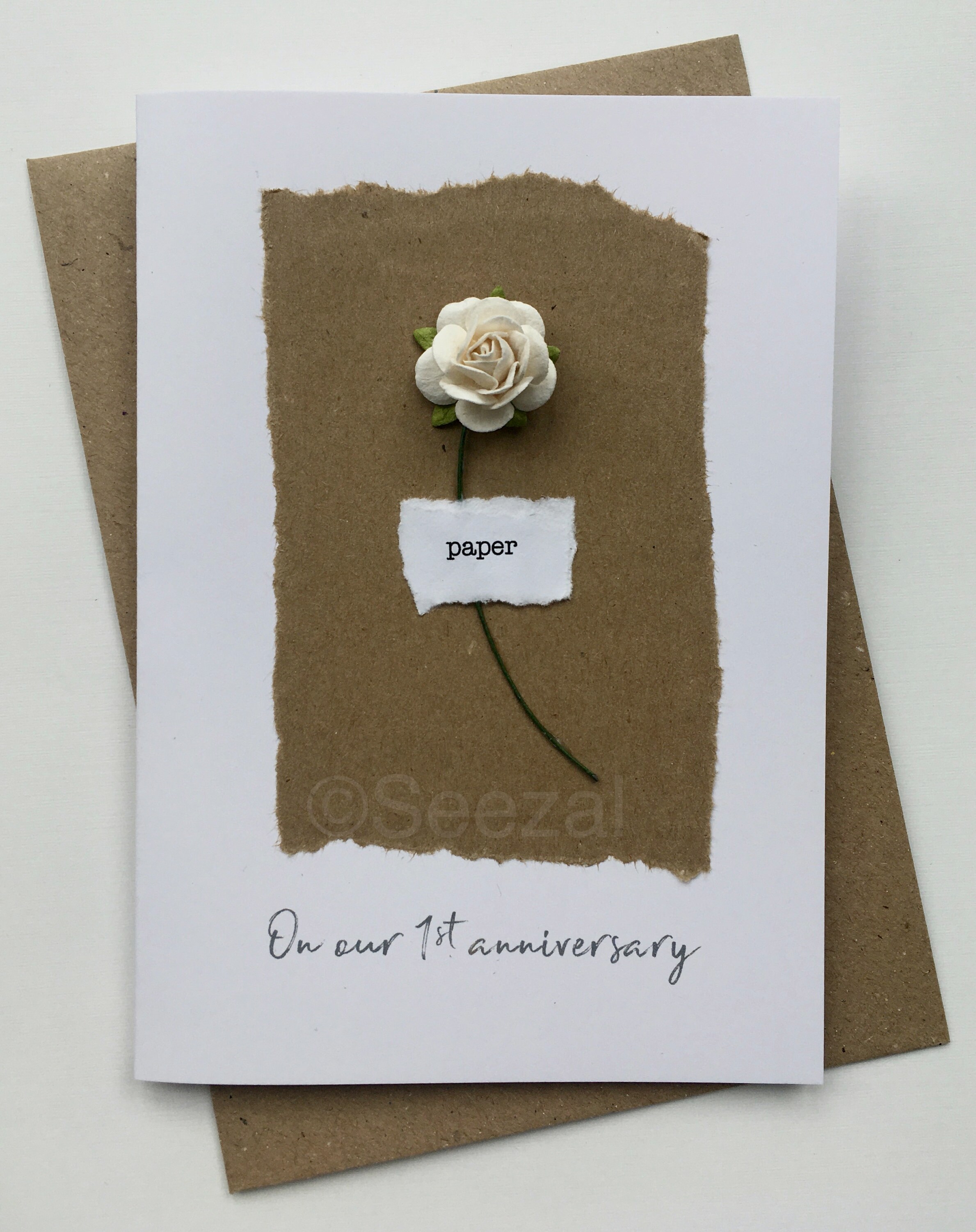 1st Anniversary PAPER Card With Single White Paper Rose Wife Husband ...