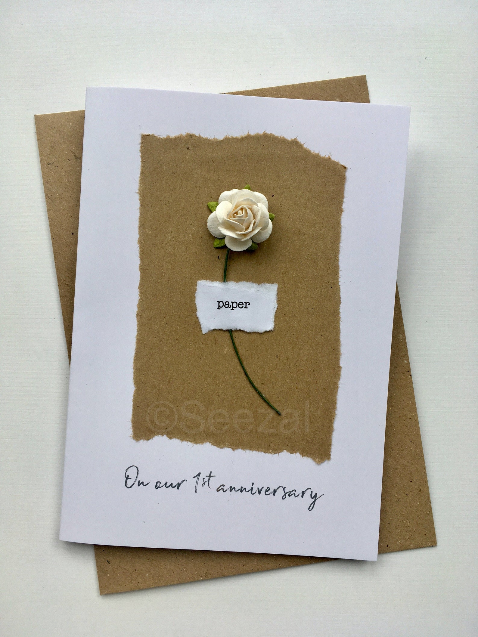 1st Anniversary PAPER Card With Single White Paper Rose Wife Husband ...
