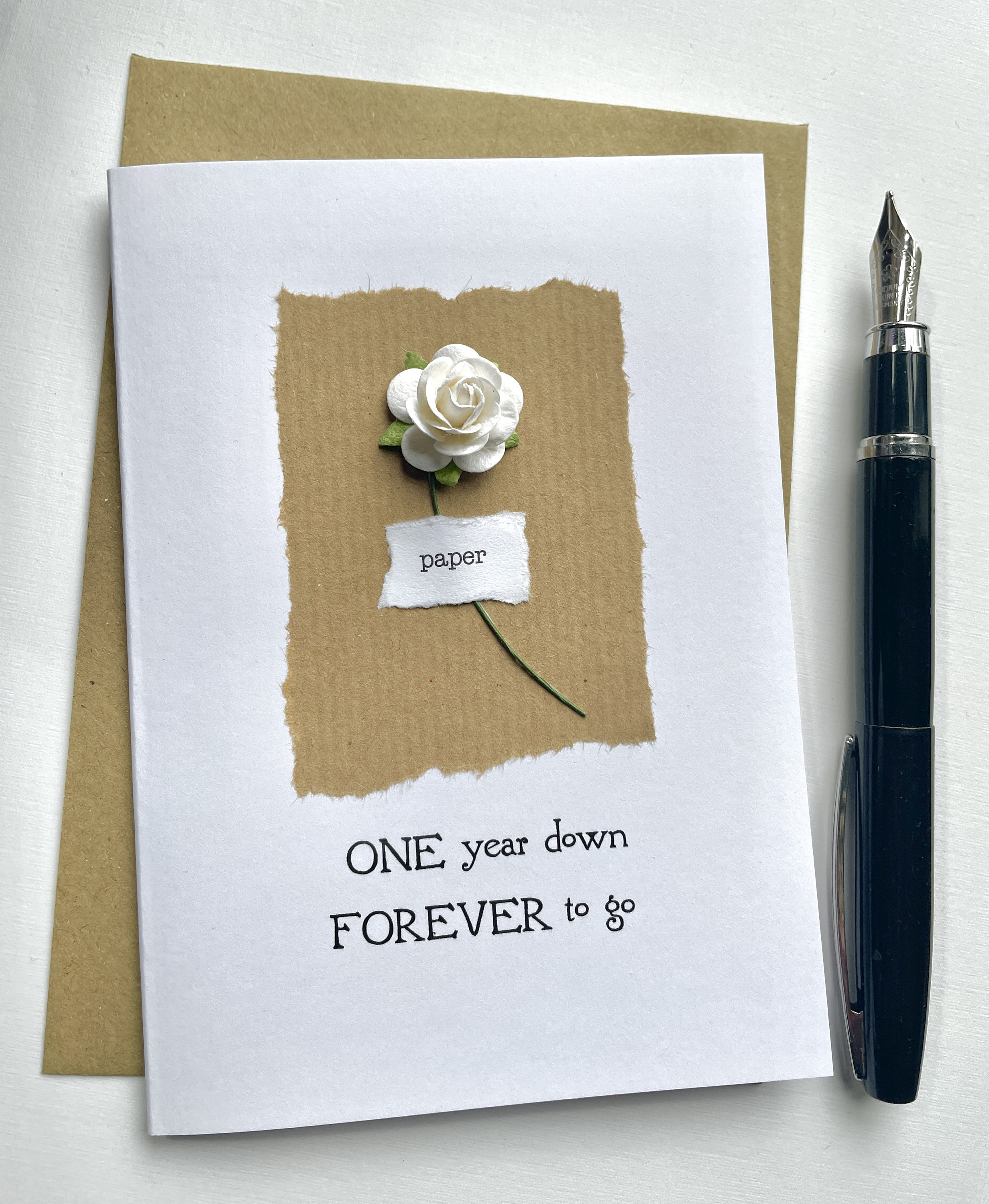 1st Anniversary PAPER Card With Single White Paper Rose Wife Husband ...