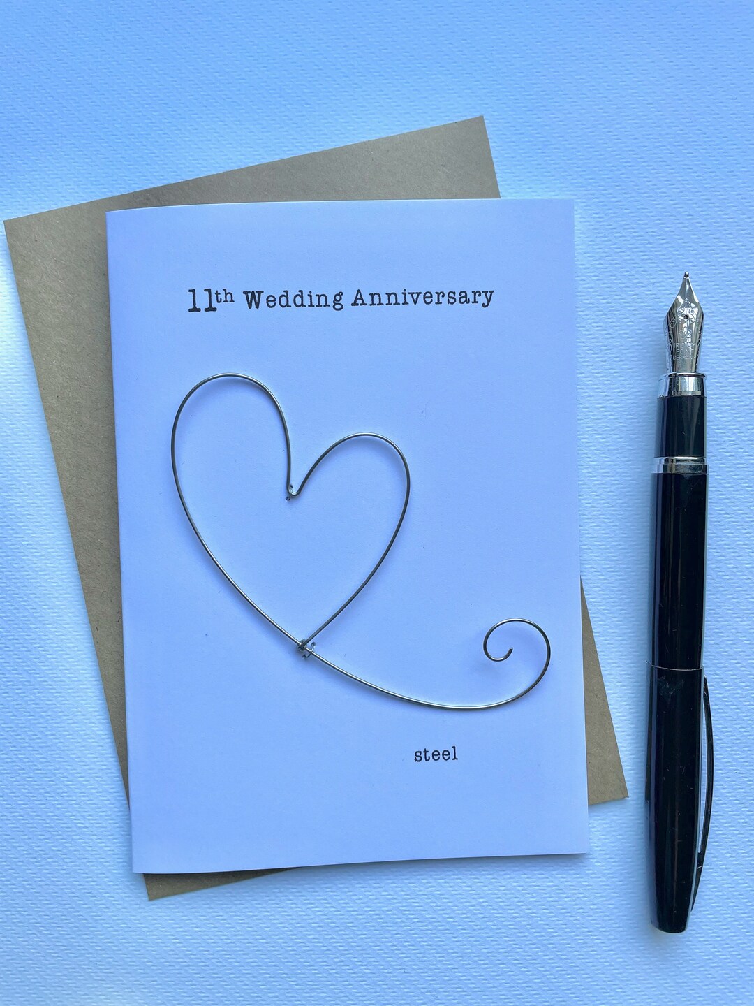 11th Wedding Anniversary Keepsake Card STEEL Wire Heart 11 Years ...