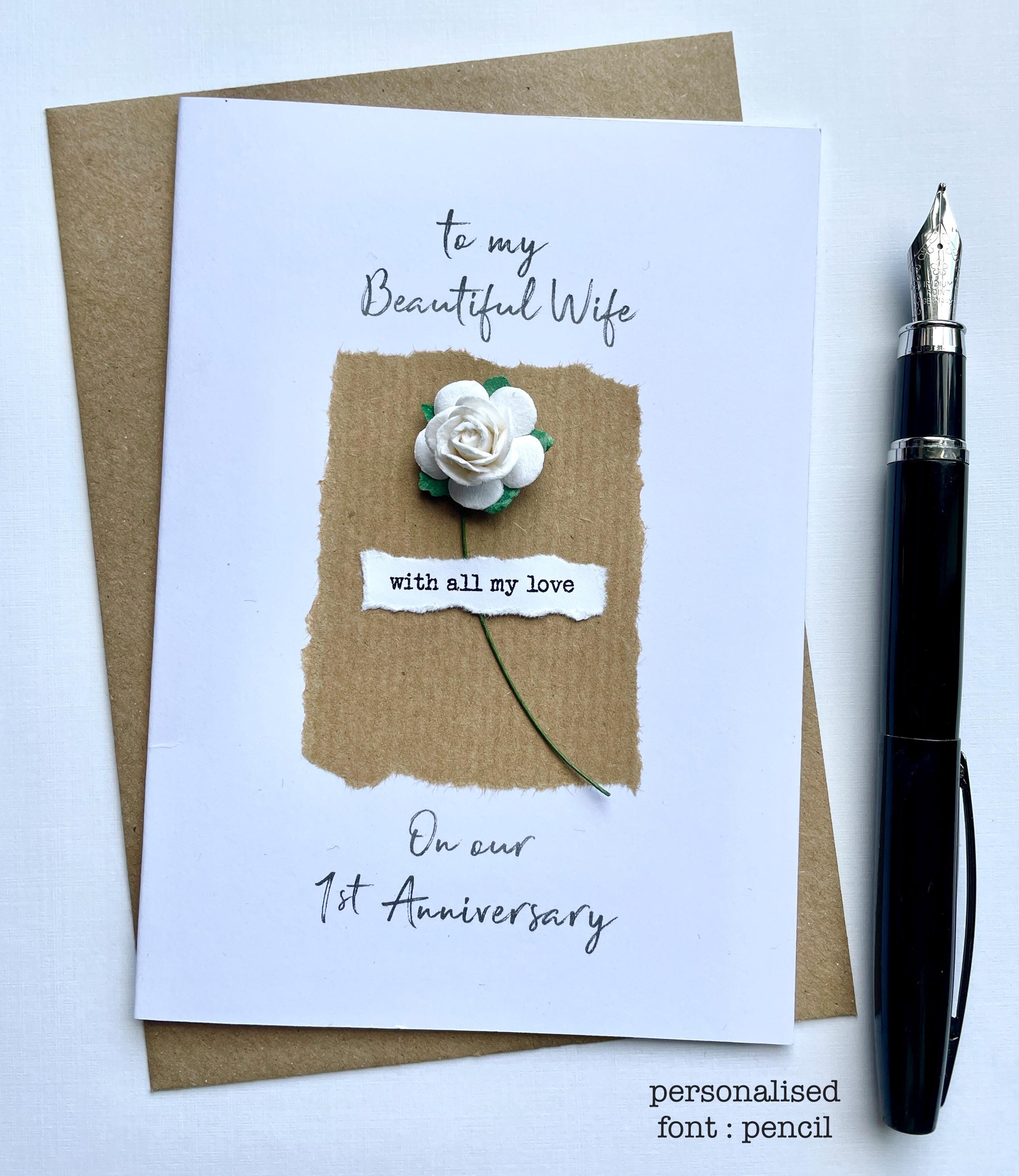 1st Anniversary PAPER Card With Single White Paper Rose Wife Husband ...