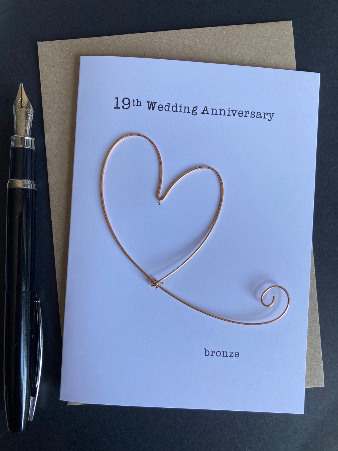 19th Wedding Anniversary Keepsake Card BRONZE Wire Heart 19 Years ...