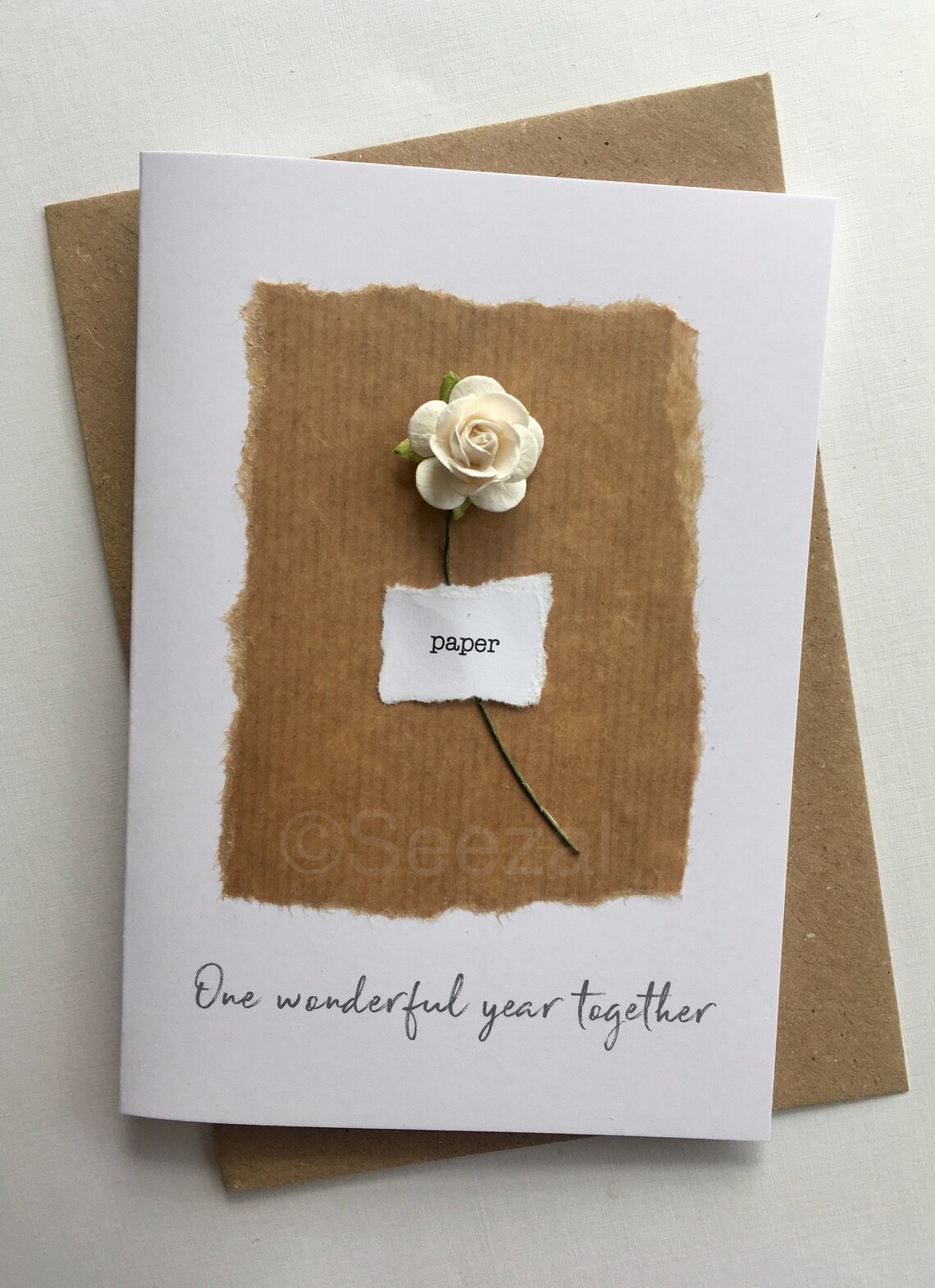 1st Anniversary PAPER Card With Single White Paper Rose Wife Husband ...