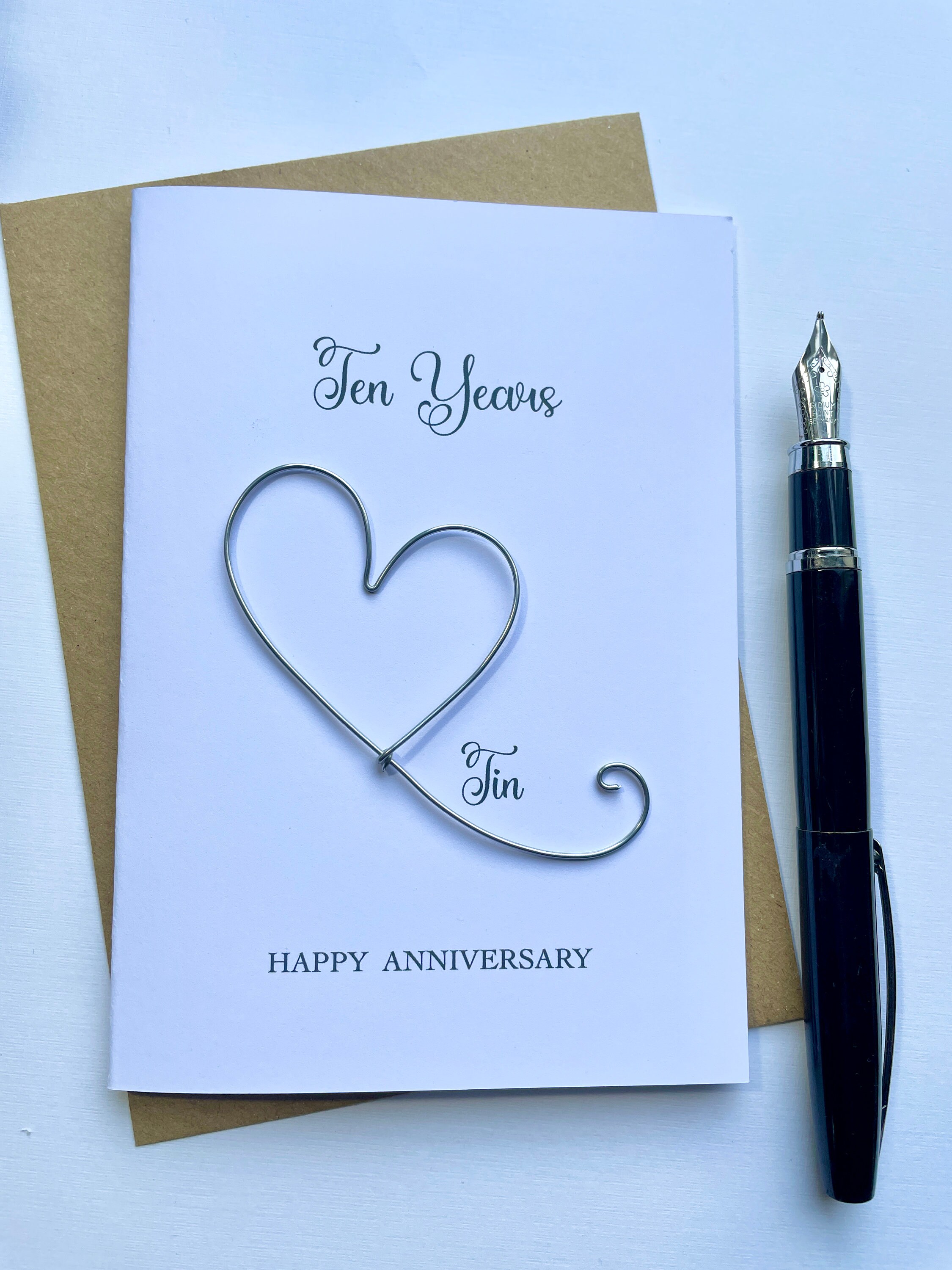 10 Years TIN Wedding Anniversary Card Wire Heart 10th Traditional Gift ...