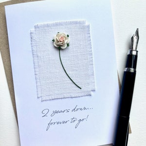 2nd Anniversary Keepsake COTTON Card 2 Years Down Forever Fabric Cream ...
