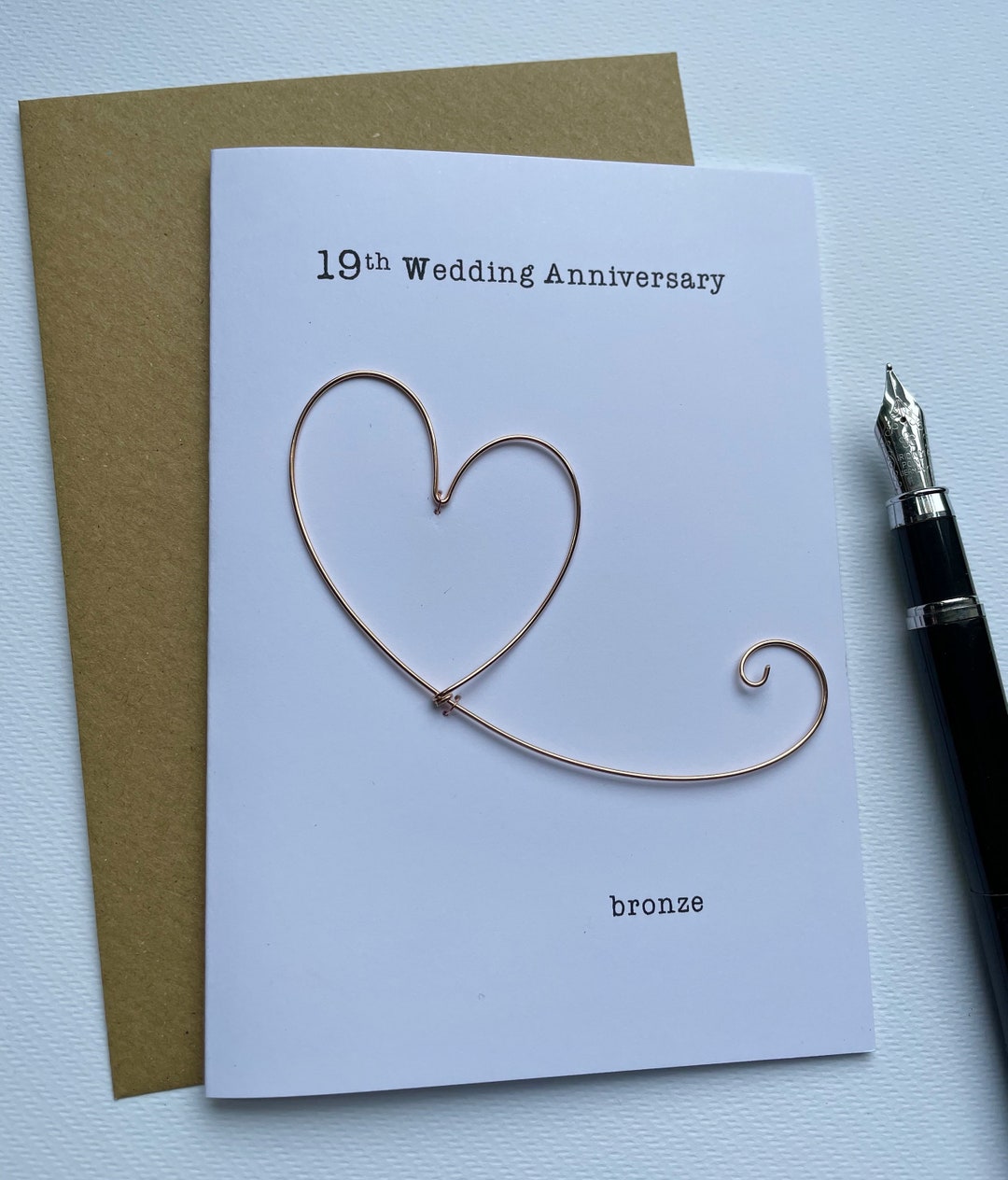 19th Wedding Anniversary Keepsake Card BRONZE Wire Heart 19 Years ...