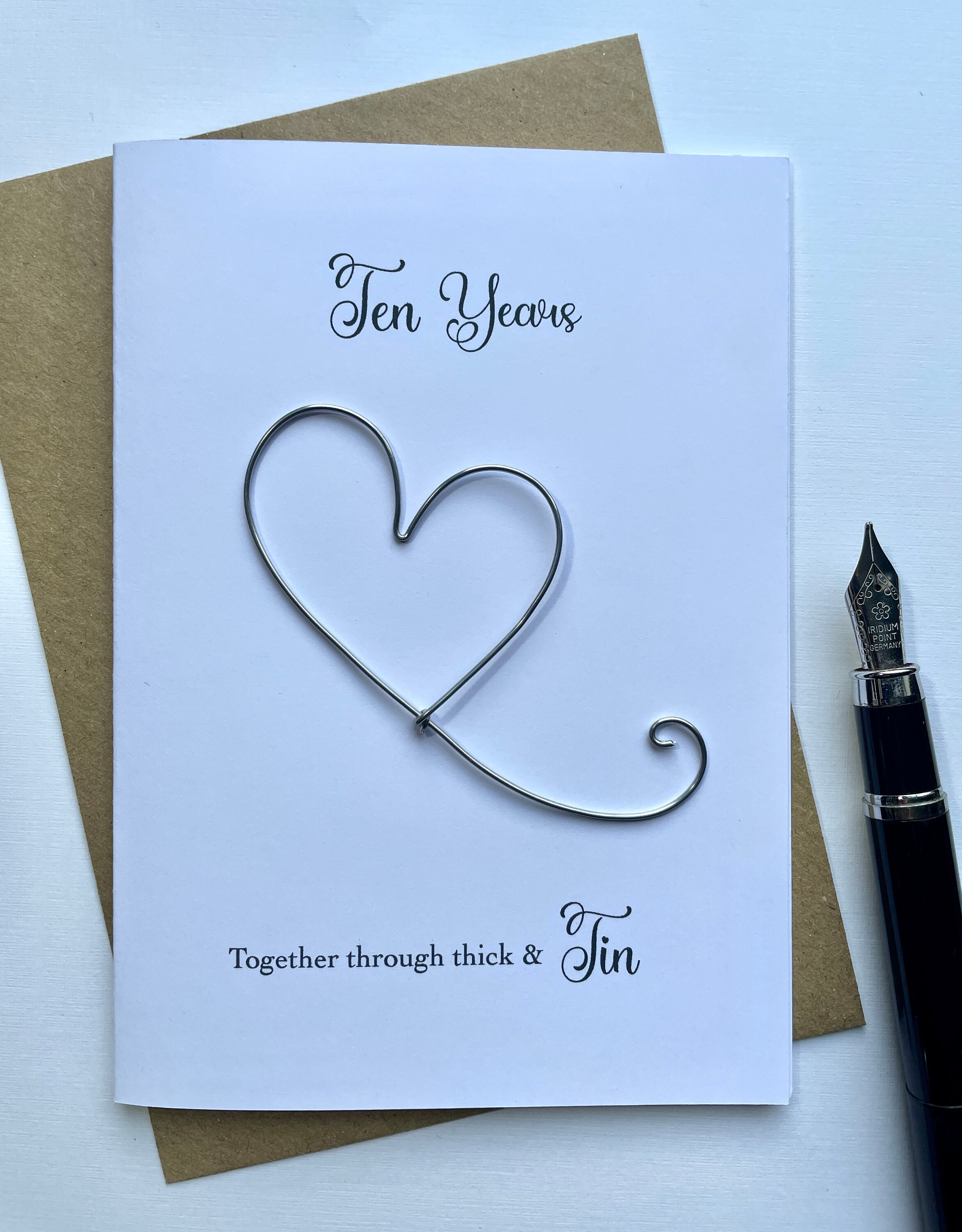 10 Years TIN Wedding Anniversary Card Wire Heart 10th Traditional Gift ...