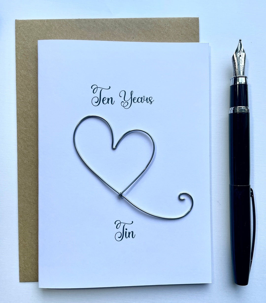 10 Years TIN Wedding Anniversary Card Wire Heart 10th Traditional Gift ...
