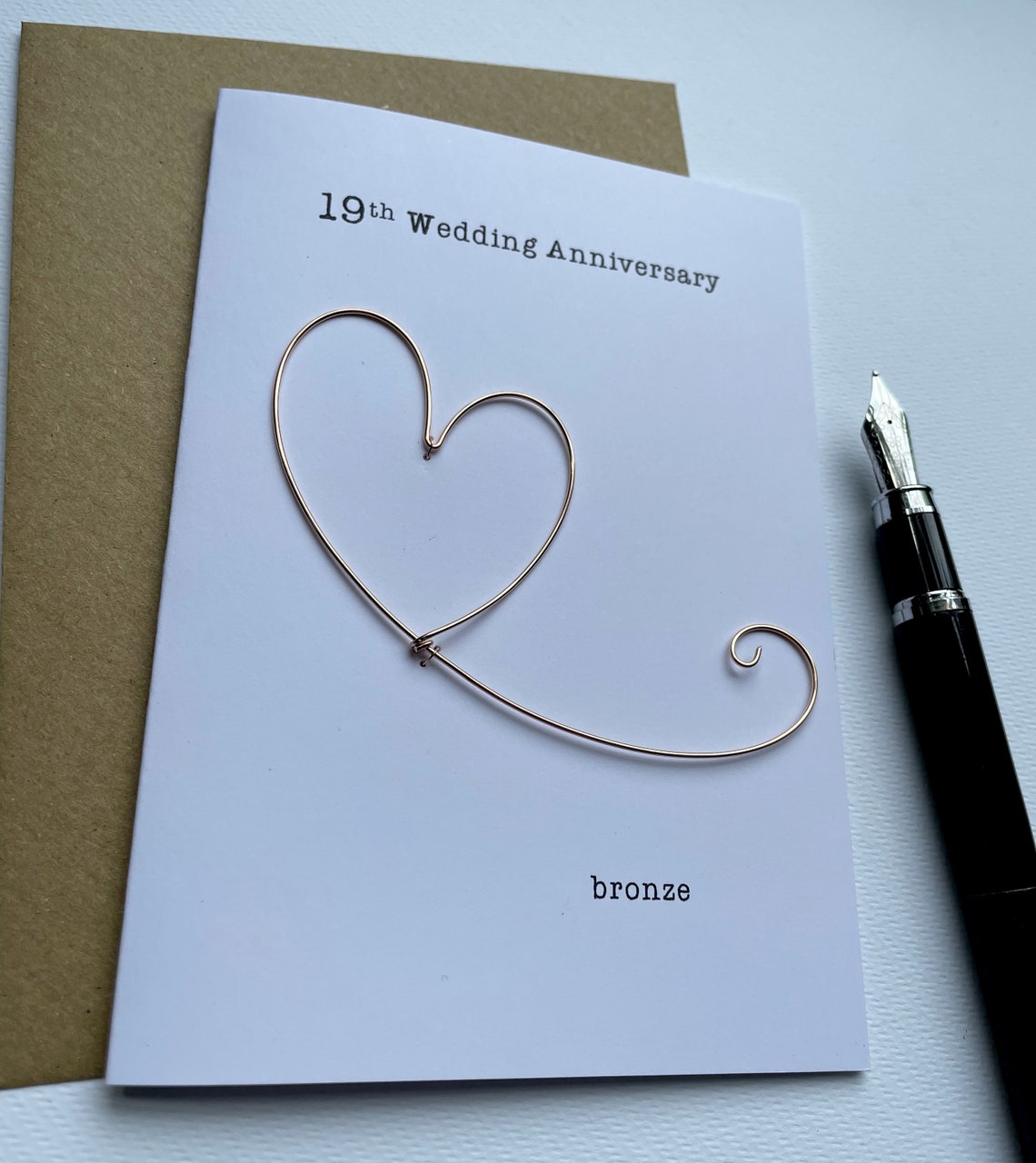 19th Wedding Anniversary Keepsake Card BRONZE Wire Heart 19 Years ...