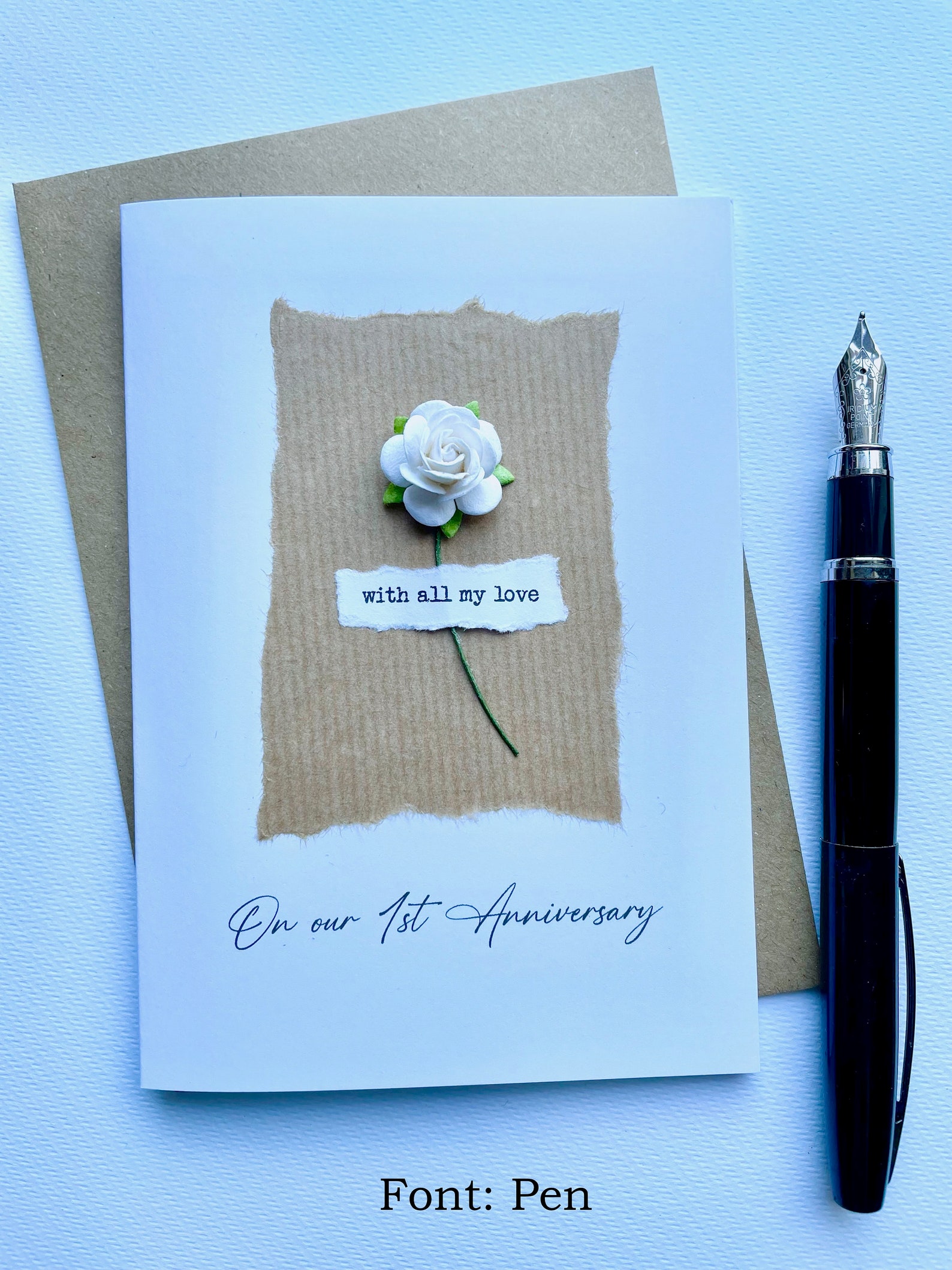1st Anniversary PAPER Card With Single White Paper Rose Wife Husband ...
