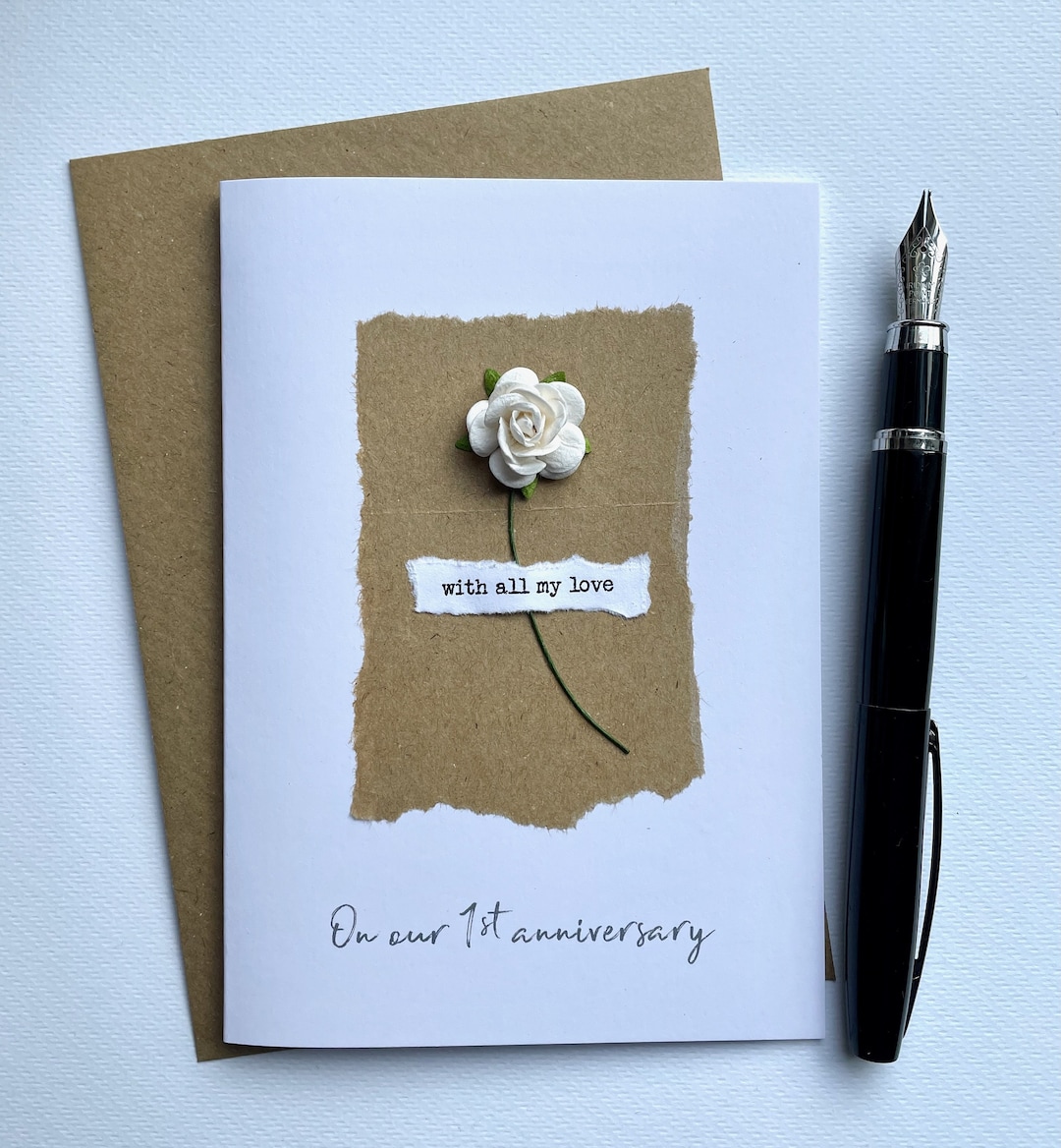 1st Anniversary PAPER Card With Single White Paper Rose Wife Husband ...