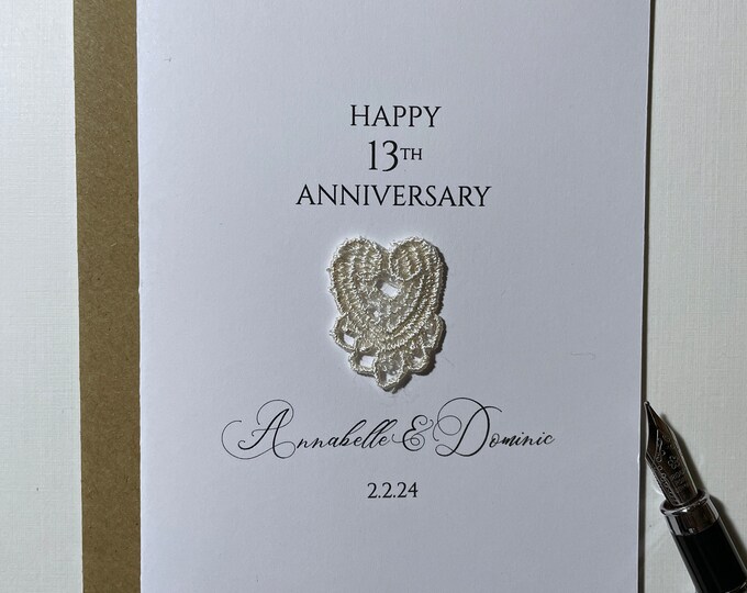 13th Anniversary Keepsake Card LACE Can Be Personalised With Names Wife ...