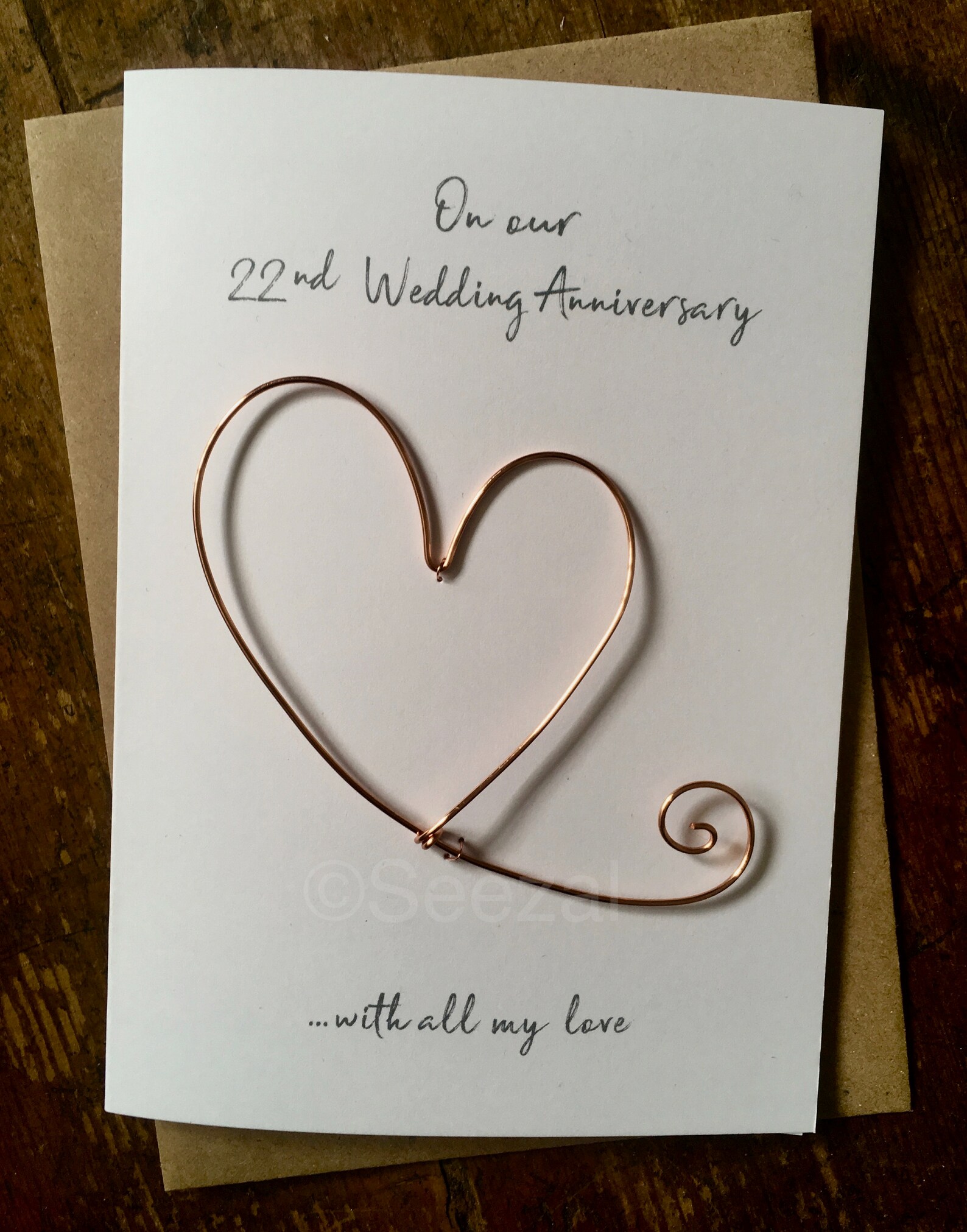Buy 22nd Wedding Anniversary Designer Keepsake Card COPPER Wire Online
