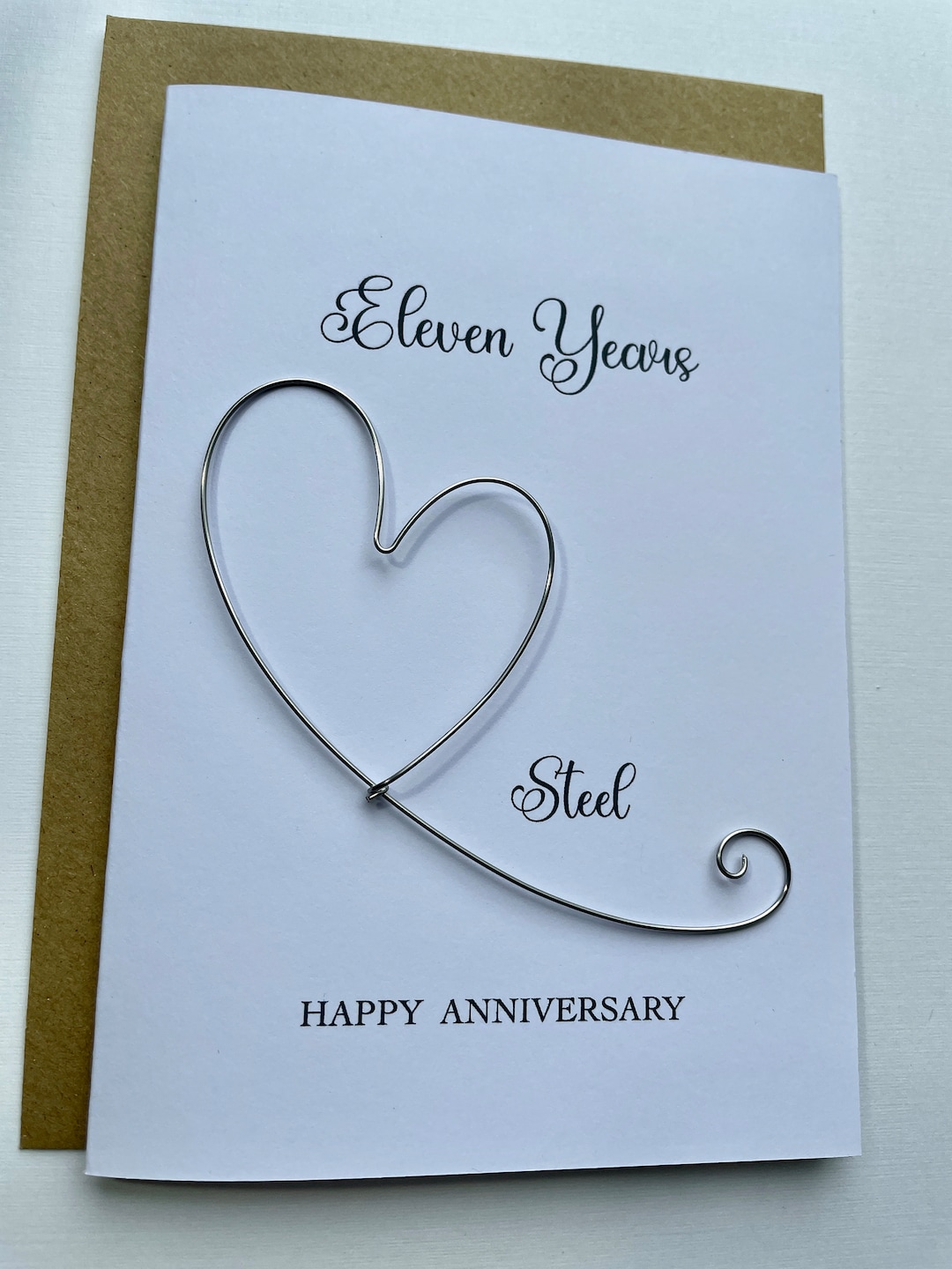 Eleven Years STEEL 11th Wedding Anniversary Keepsake Card Wire Heart 11 ...