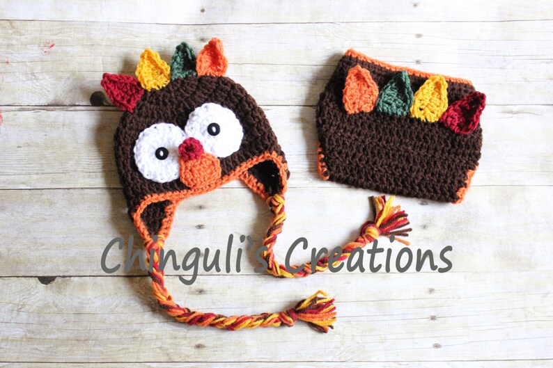 Baby Turkey Hat Diaper Cover , Crochet Turkey Outfit Turkey Beanie ...