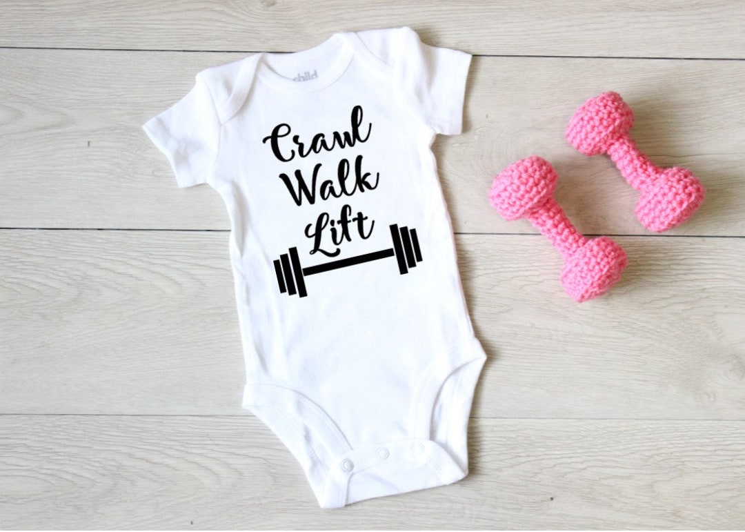Baby Girl Crawl Walk Lift Bodysuit and Crochet Dumbbells Workout Baby ...